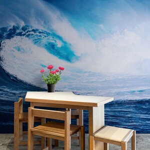 Surf Wave Wallpaper Peel and Stick Mural. Blue Ocean Waves Wall Mural ...