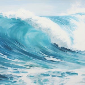 Blue Ocean Wave Wall Mural Painting – Coastal Beach-themed Decor for ...
