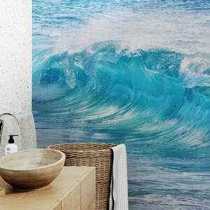 Blue Ocean Waves Wall Mural. Surfer Wall Art. Surf Wave Wallpaper Peel ...