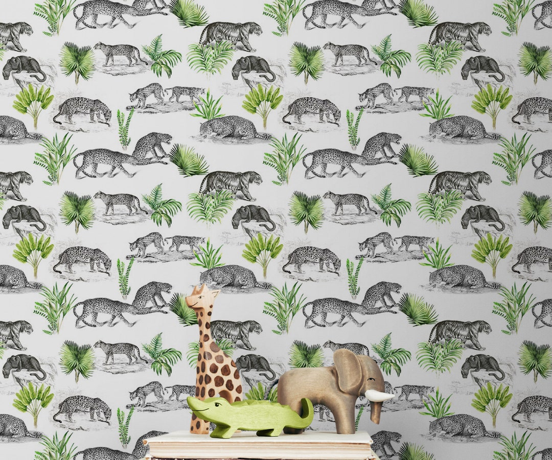 Tiger and Leopard Wallpaper Pattern. Jungle Wallpaper for Kid’s Room ...
