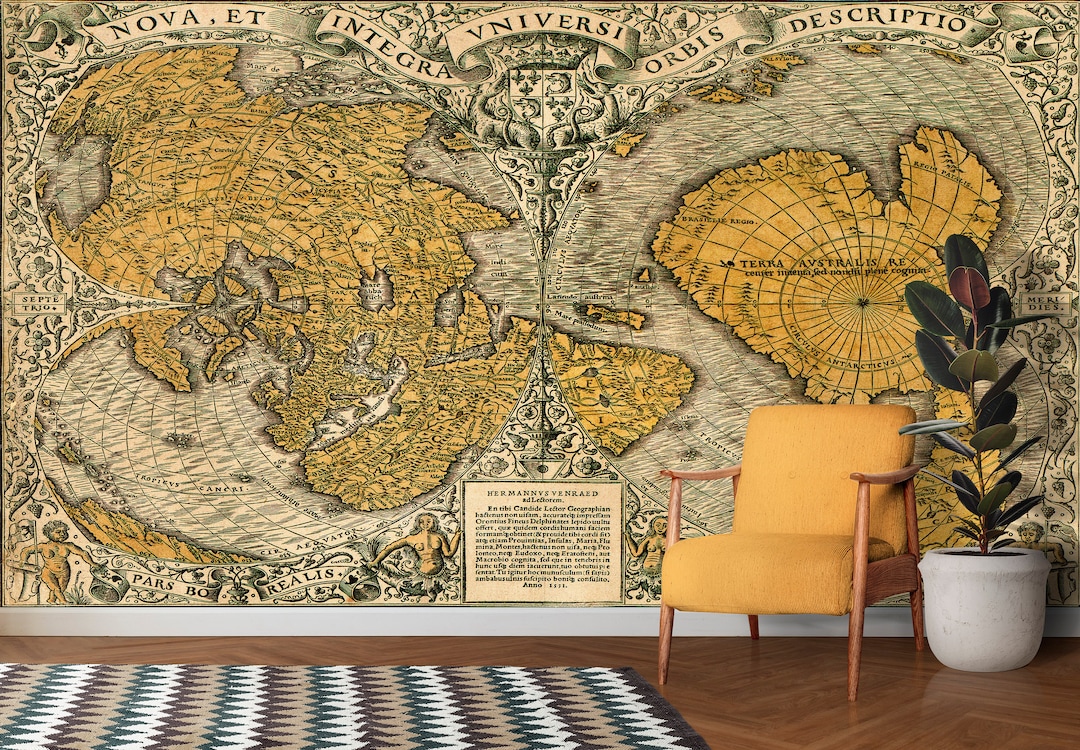 Vintage Antique World Map Wallpaper. Retro Map Wall Mural Peel and ...
