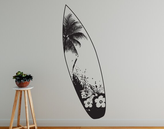 Surfboard Tropical Vibe Beach Paradise Wall Decal Sticker. | Etsy
