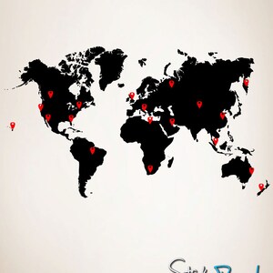 World Map With Pin Drops Wall Decal Sticker. Office Decor / Geography ...