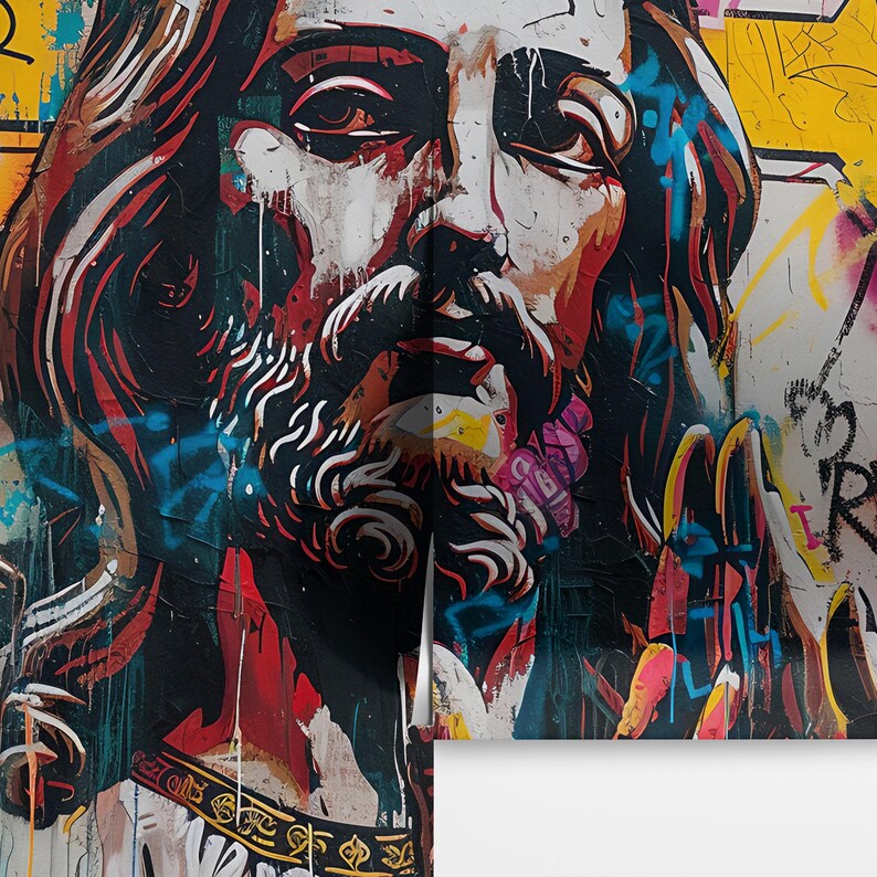 Jesus Christ Wallpaper Peel and Stick Mural. Urban Religious Wall Decor ...