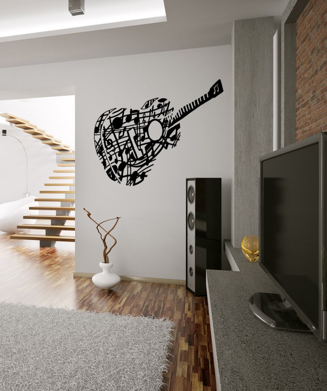 Vinyl Wall Decal Sticker Music Note Guitar Osmb918m - Etsy