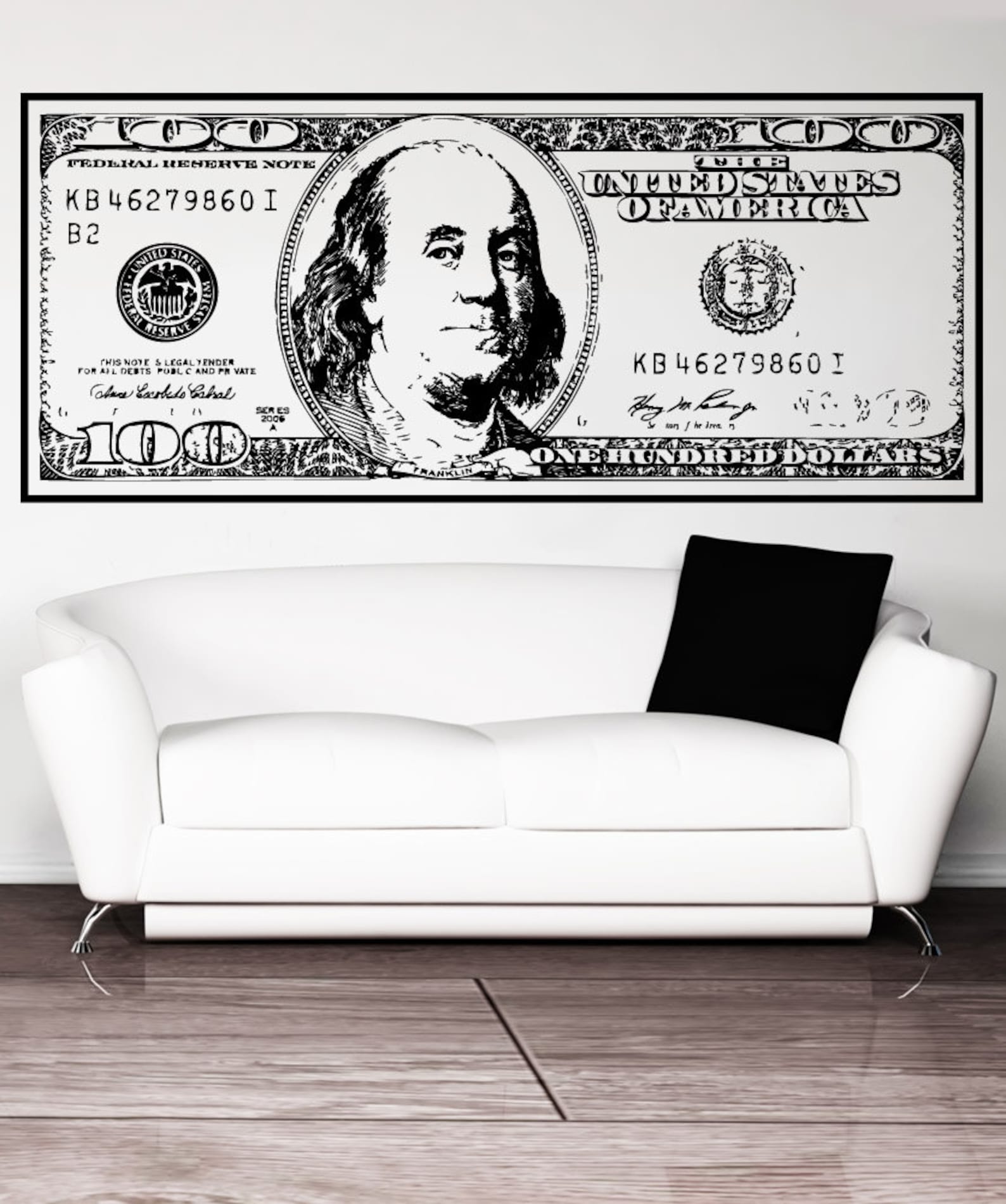 Big 100 Dollar Bill Wall Decal Sticker. Benjamins. Office / Game Room ...
