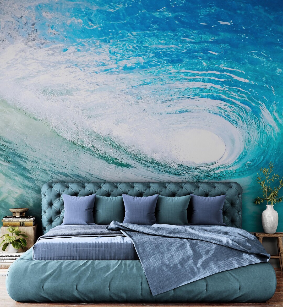 Surf Blue Ocean Waves, Surfing Barrel Roll Wave Wallpaper Peel and ...