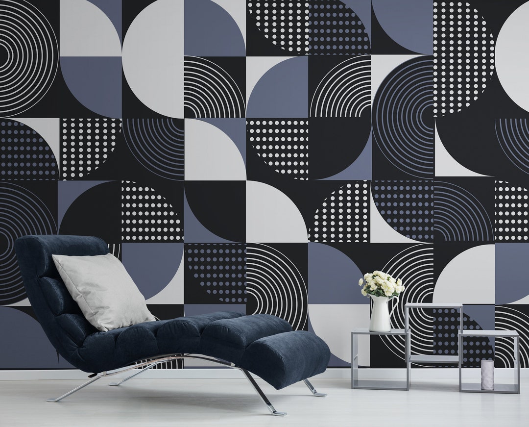 Geometric Shapes Wall Mural. Mid Century Modern Retro Wallpaper ...