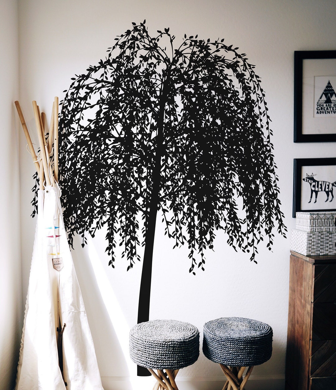 Weeping Willow Tree Wall Decal Sticker. Bedroom Tree Wall Art, Bathroom ...