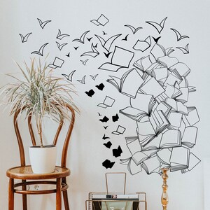 Flying Library Books Wall Decal. Fantasy Room Decor for Book Lovers ...