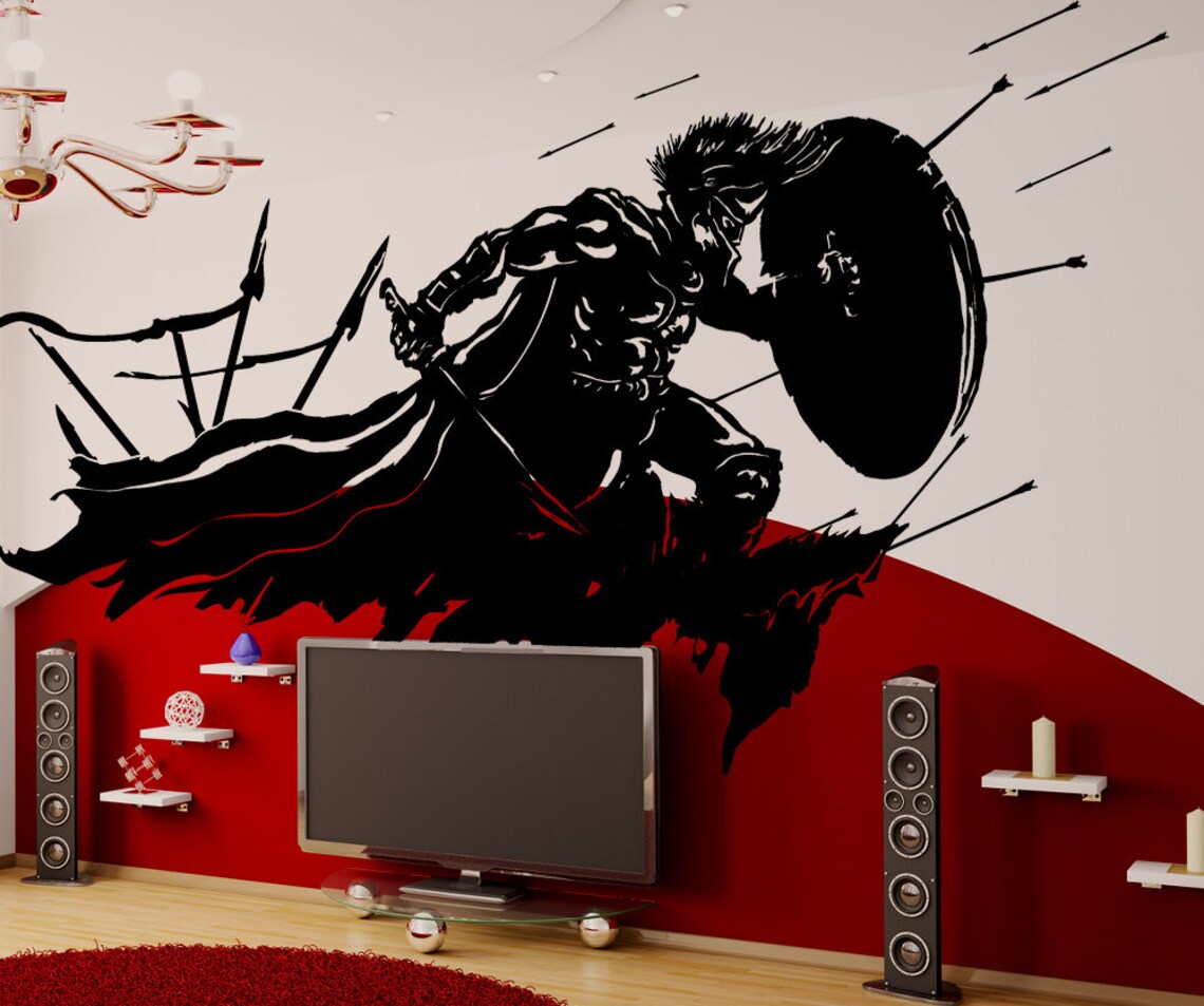 Spartan in Battle Wall Decal. Roman Time Theme Decor. Greek / - Etsy