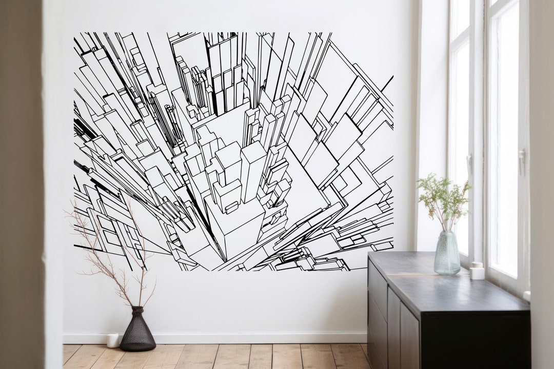 Line Art of Cityscape Buildings Wall Decal Sticker. New York City Urban ...