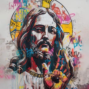 Graffiti Art of Jesus Christ Wallpaper. Peel and Stick Mural. Urban ...