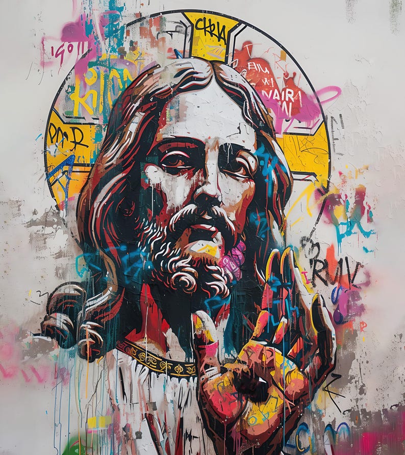 Jesus Christ Wallpaper Peel and Stick Mural. Urban Religious Wall Decor ...