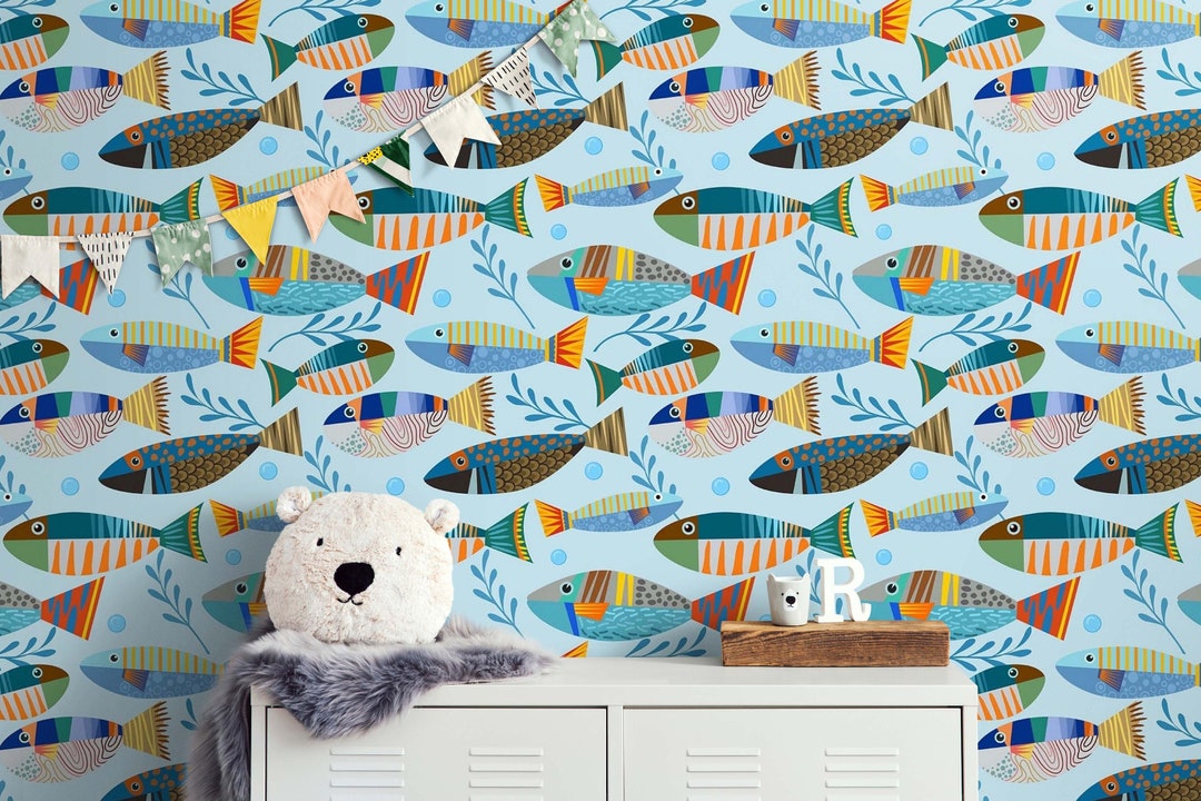 Fish Print, Fish Art, Underwater Fish Wallpaper Peel and Stick Wall ...