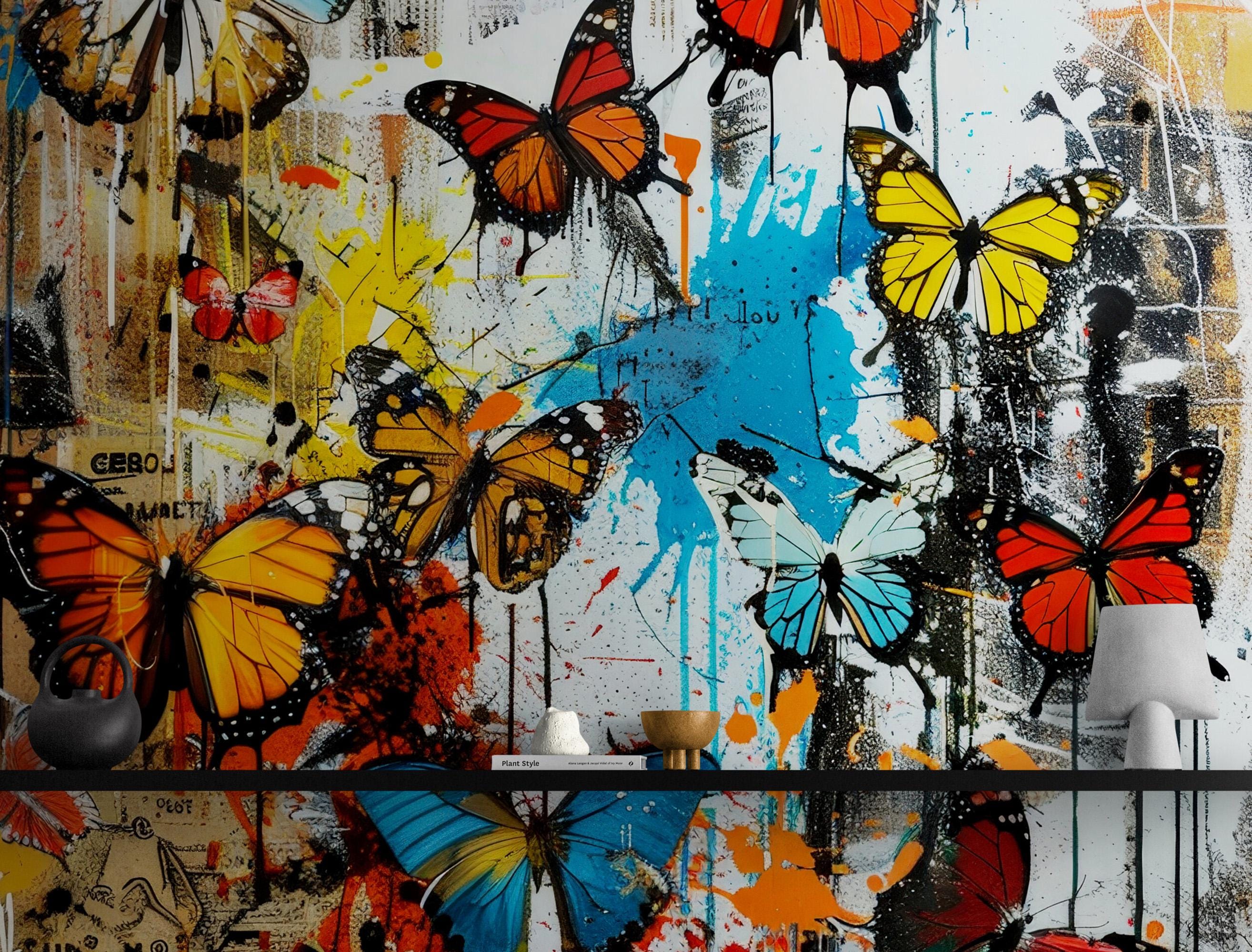 Butterflies Graffiti Style Wallpaper Mural – Urban Decor, Modern Wall ...