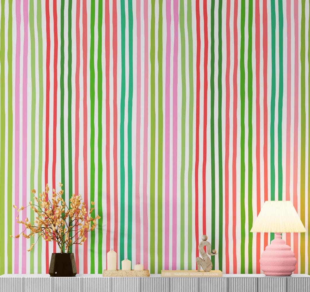 Color Vertical Stripes Wallpaper Mural Peel and Stick. Modern Rainbow ...