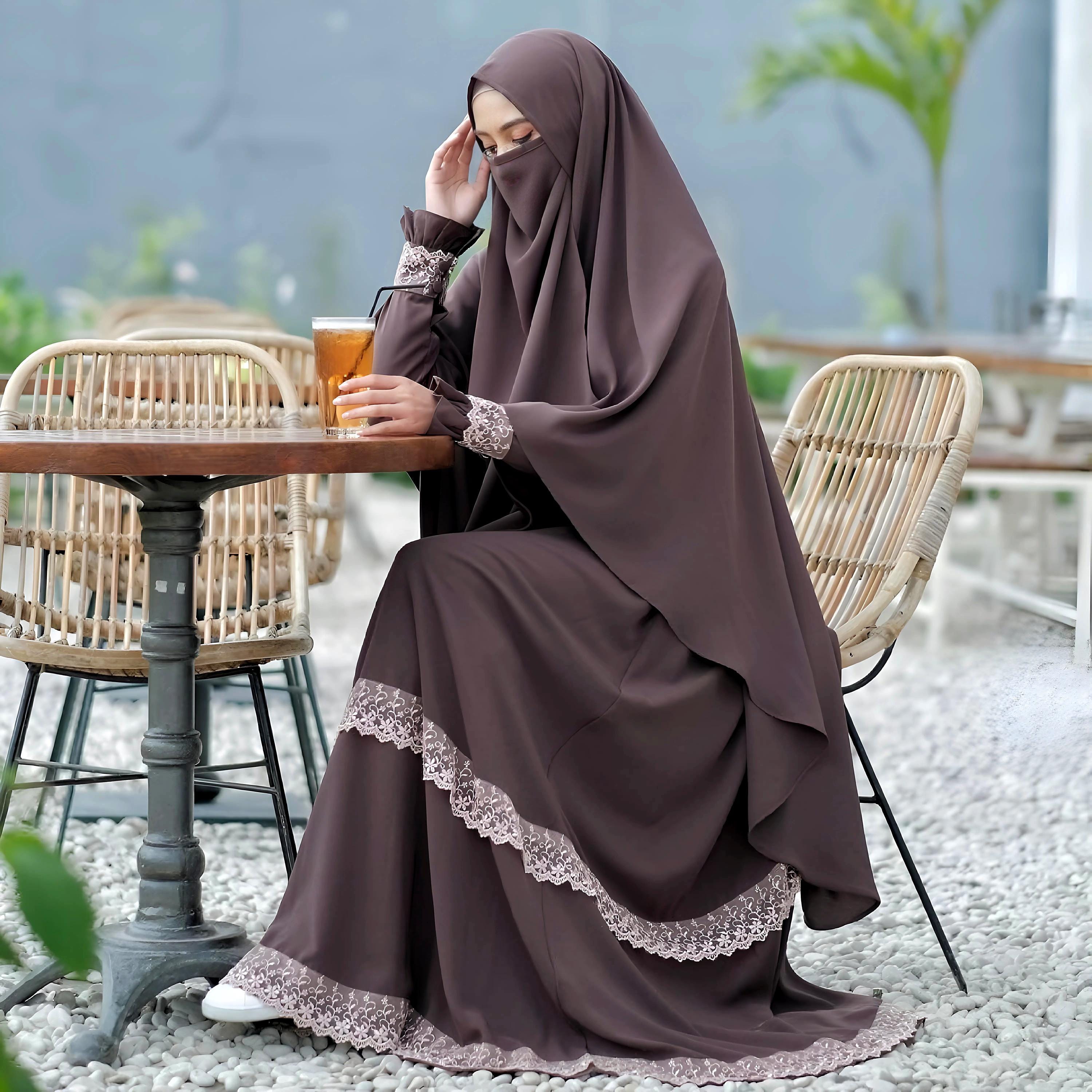 Lace Abaya Dress With Khimar & Niqab: Modest Muslim Ramadan Outfit - Etsy