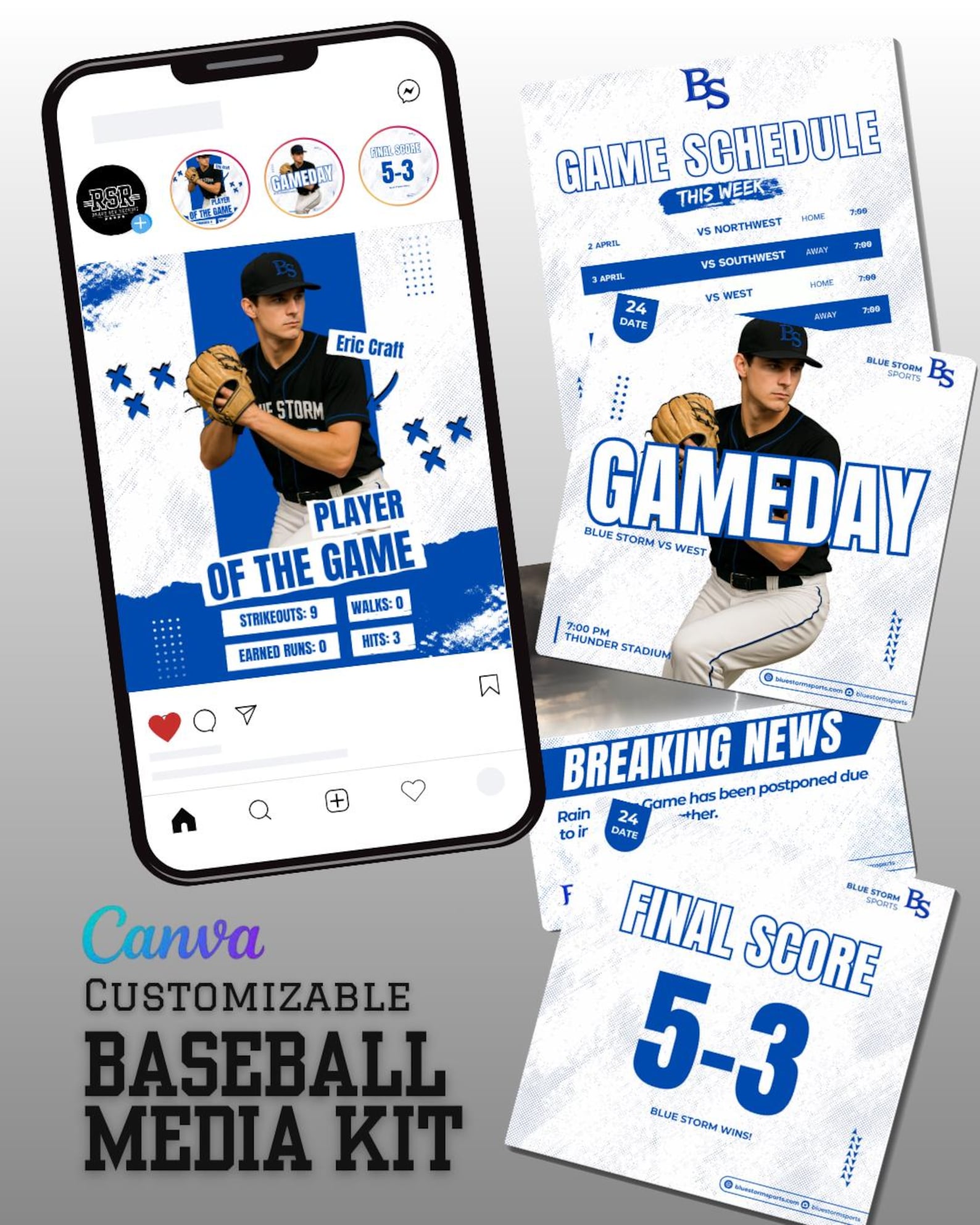 Baseball Social Media Templates | Canva Team Graphics (digital Download ...