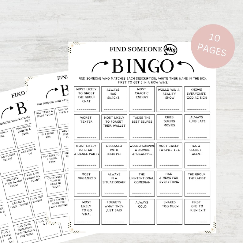 Printable Find Someone Who Bingo Game: Editable Icebreaker, 10 Cards ...