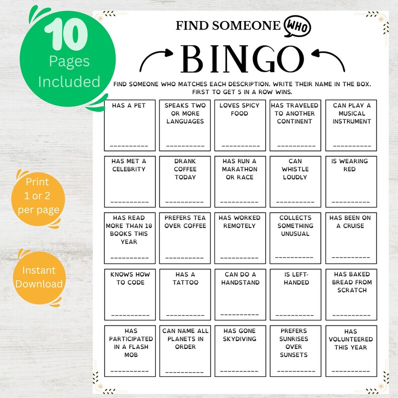 Printable Find Someone Who Bingo Game: Editable Icebreaker, 10 Cards ...
