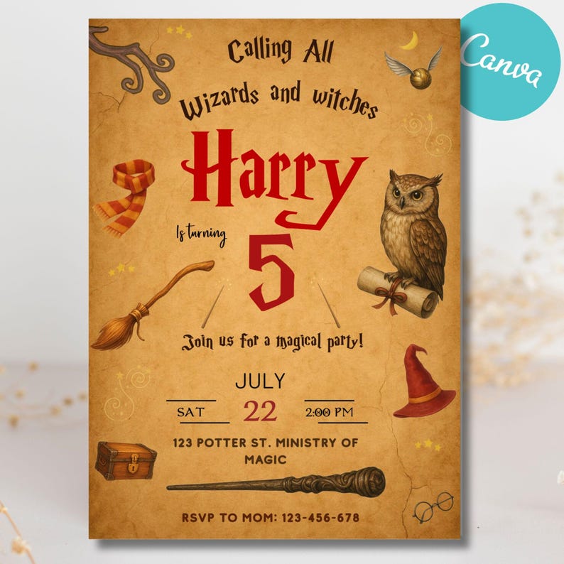 Editable Wizard Birthday Invitation – Magical Wizarding World Party ...
