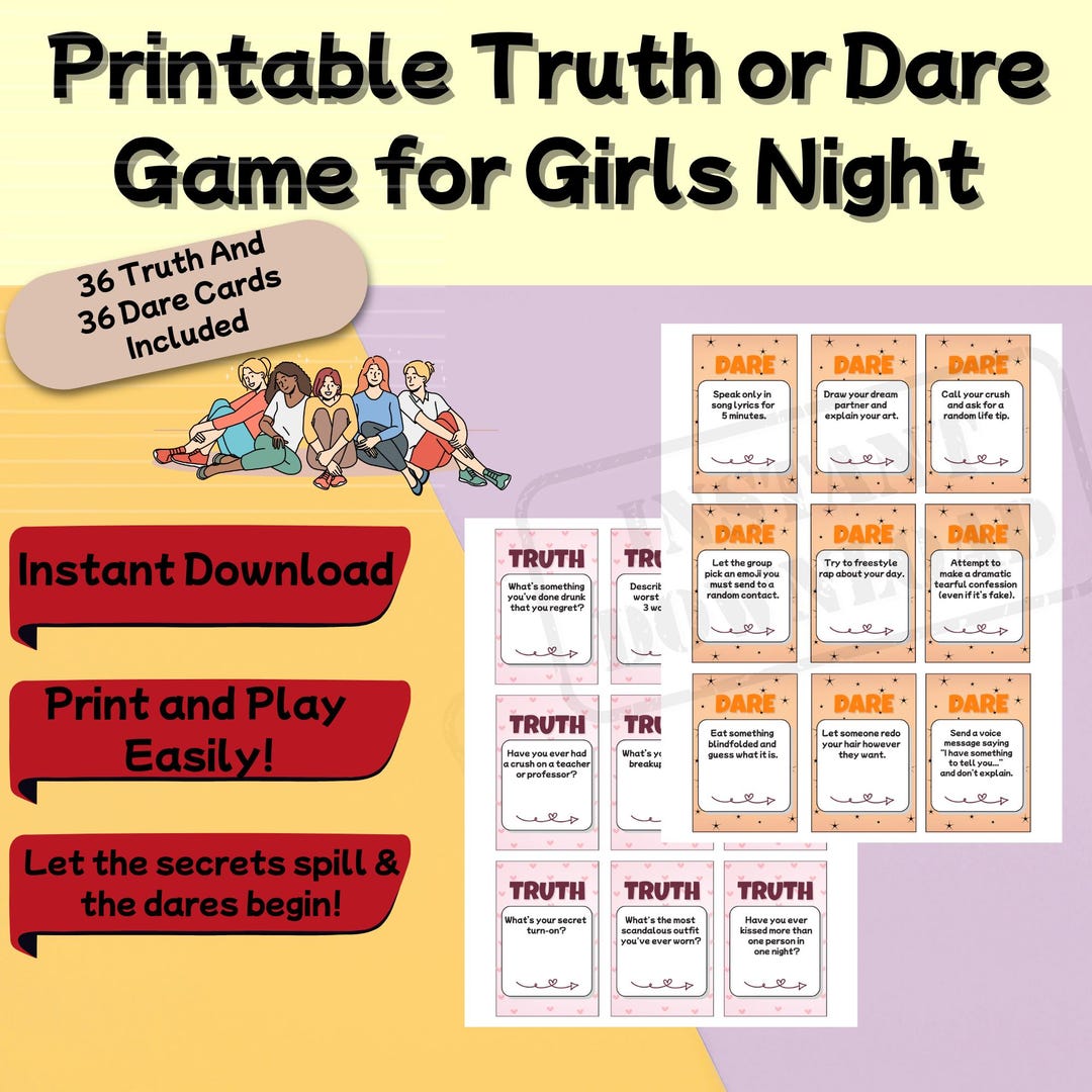 Girls Night Truth or Dare Game – Instant Download PDF – 36 Truth & 36 ...