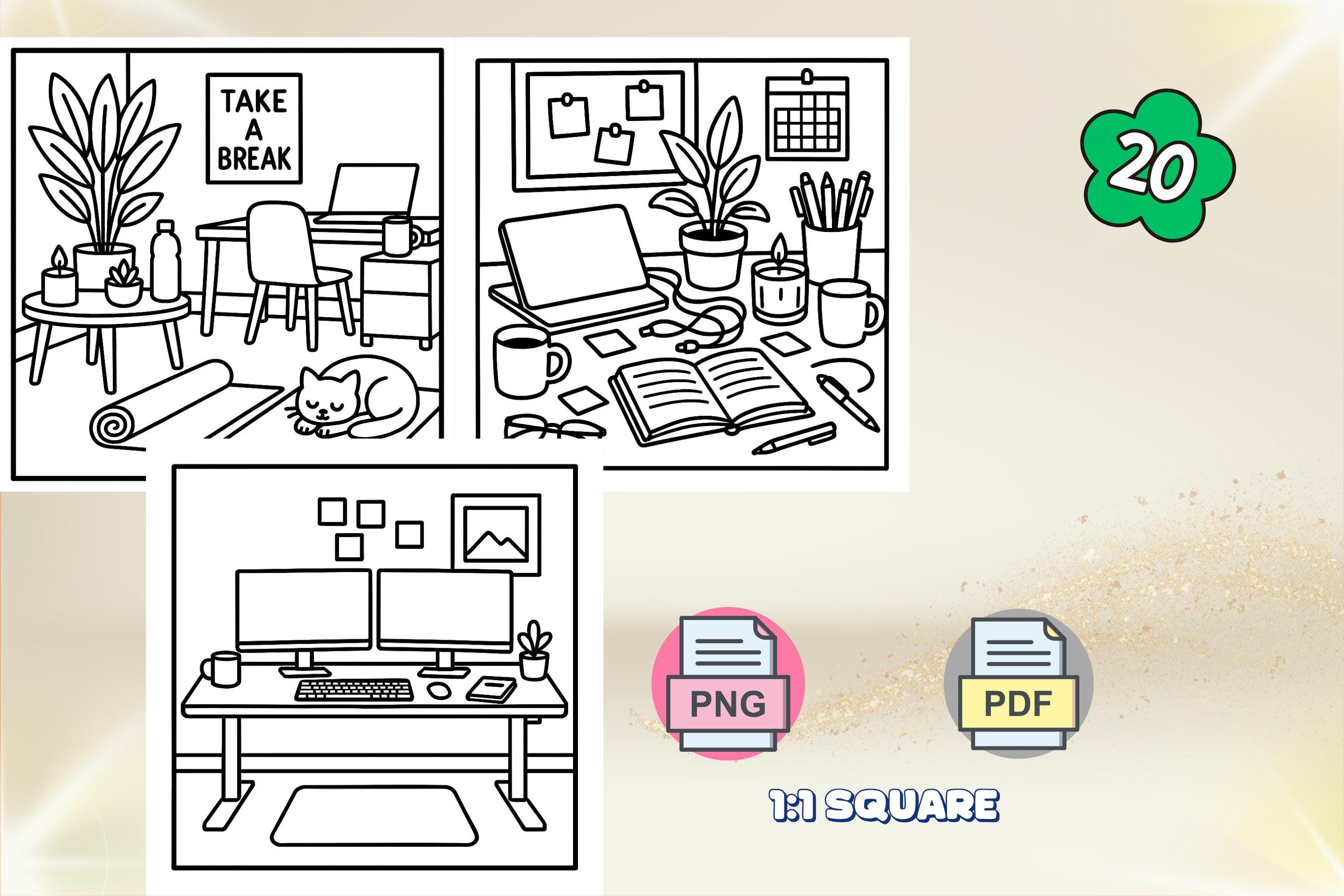 Cozy Work From Home Coloring Book – 20 Relaxing Home Office Scenes for ...