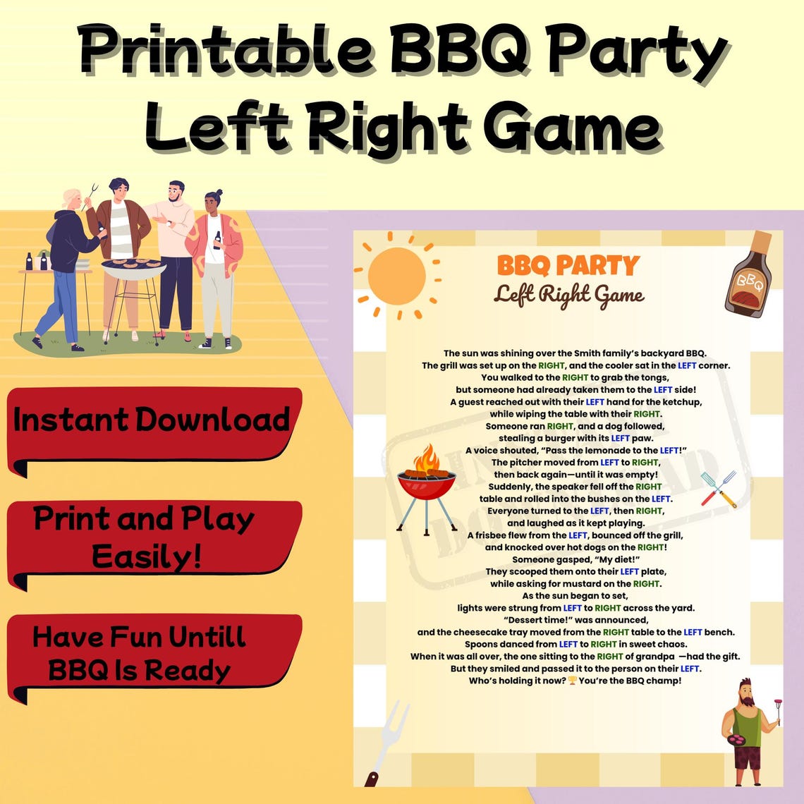 BBQ Left Right Game Printable • Funny Summer Party Game • Family ...