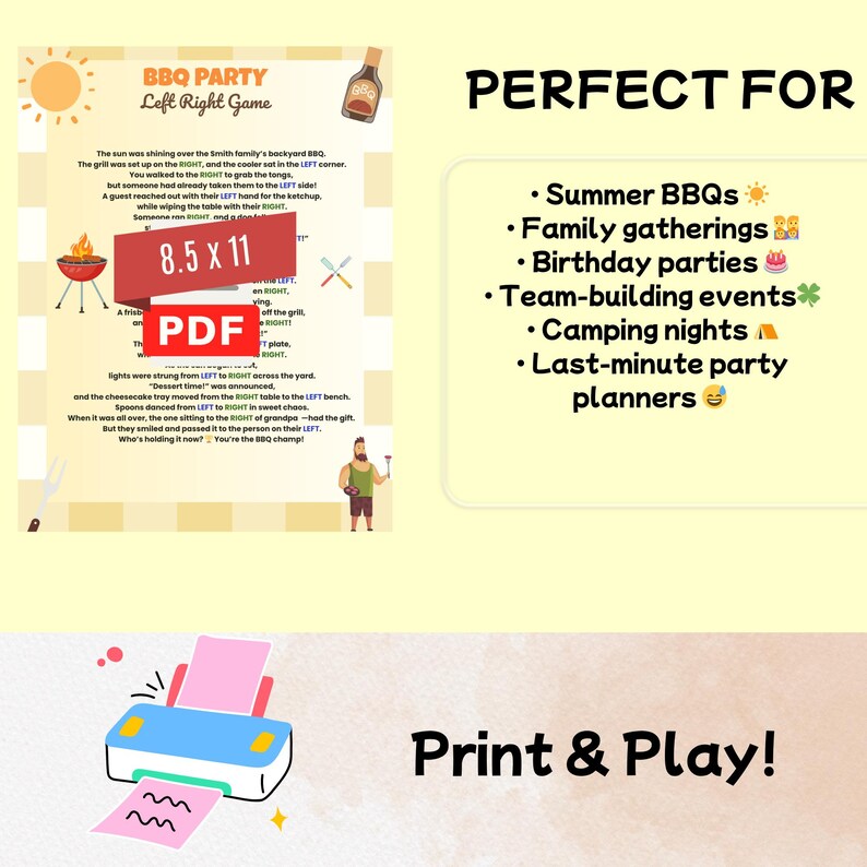 BBQ Left Right Game Printable • Funny Summer Party Game • Family ...