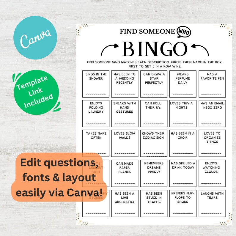 Printable Find Someone Who Bingo Game: Editable Icebreaker, 10 Cards ...