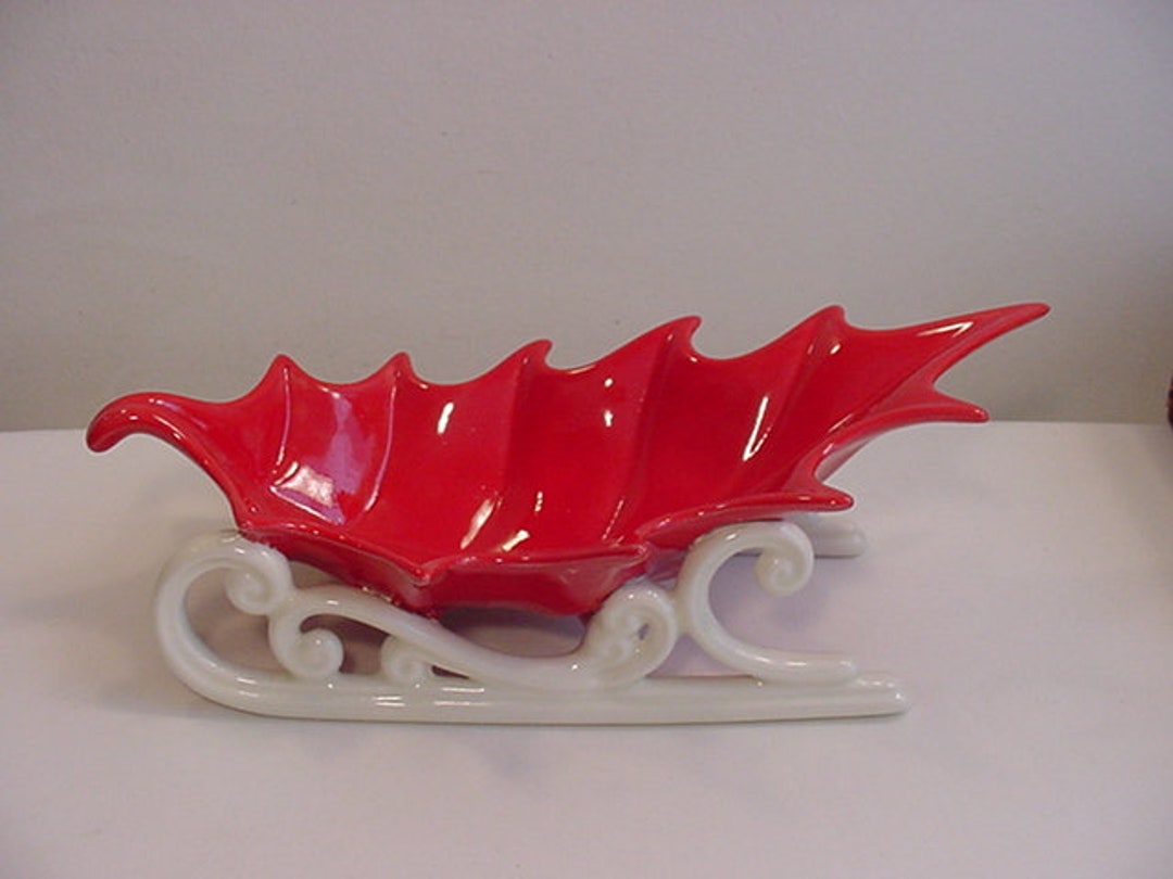 Vintage Ceramic Poinsettia Christmas Sleigh 23 155 - Etsy