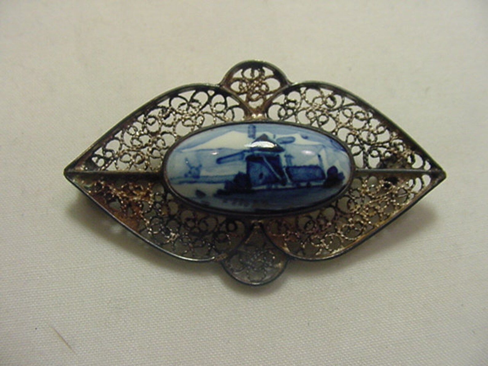 Vintage Blue Delft Windmill Filigree Brooch 20 99 - Etsy