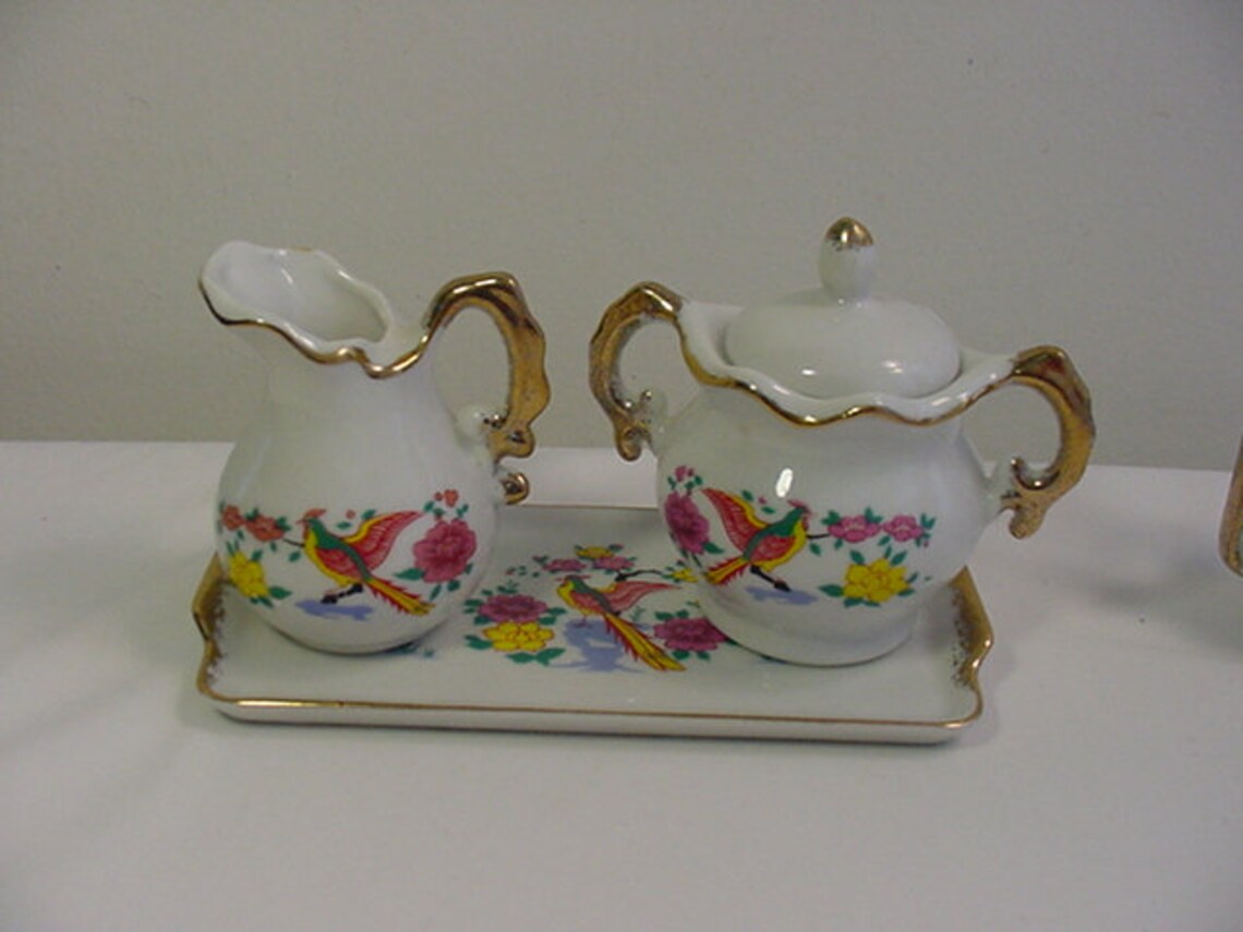 Vintage Japan Condiments China Set With Bird & Flower Design | Etsy