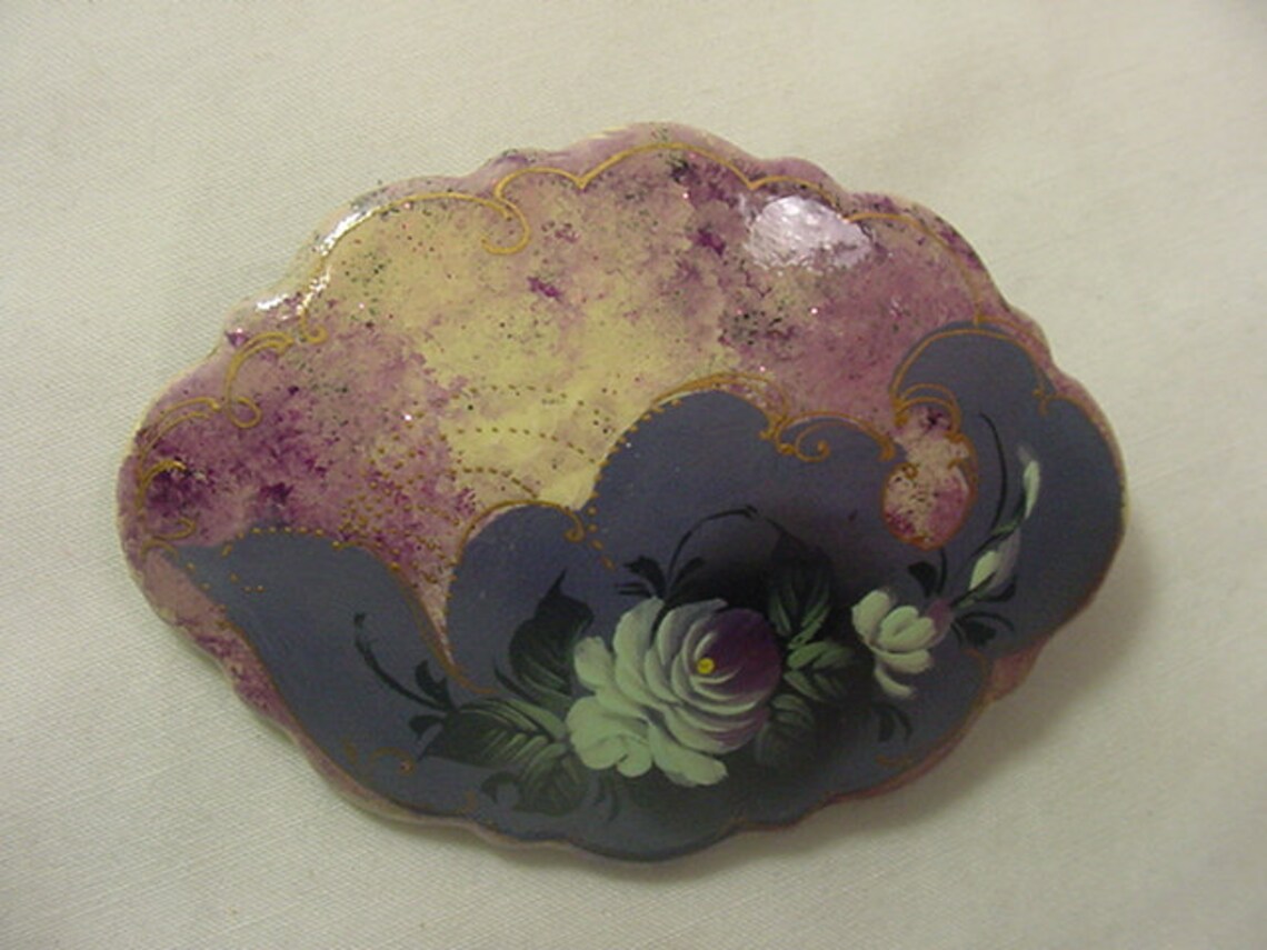 Vintage Hand Painted Artist Signed Floral Design Brooch 20 - 82 - Etsy