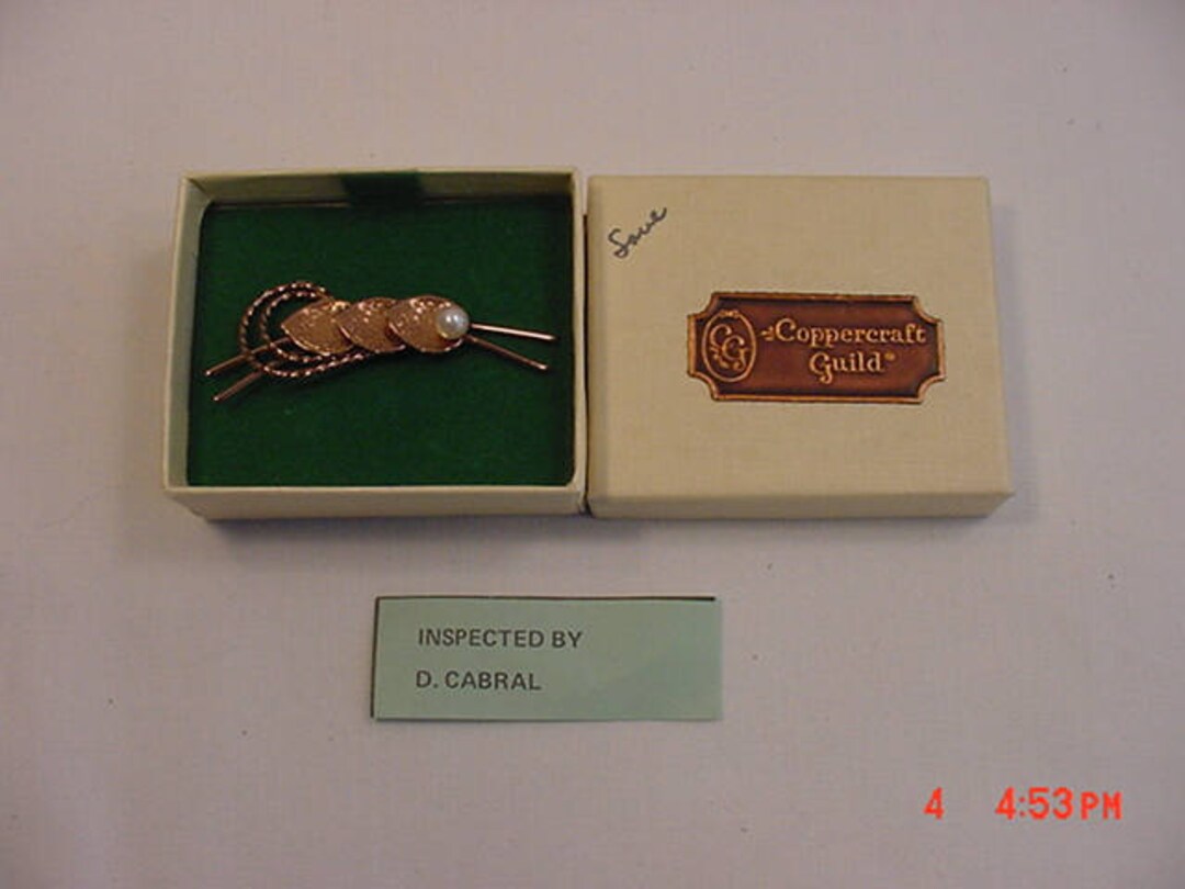 Vintage Coppercraft Guild Copper Gems Abstract Brooch With Faux Pearl ...