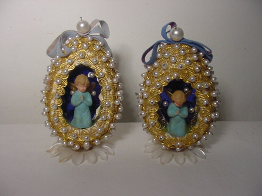 Set of 2 Vintage Hand Made Pin Art Praying Angels Christmas Tree ...