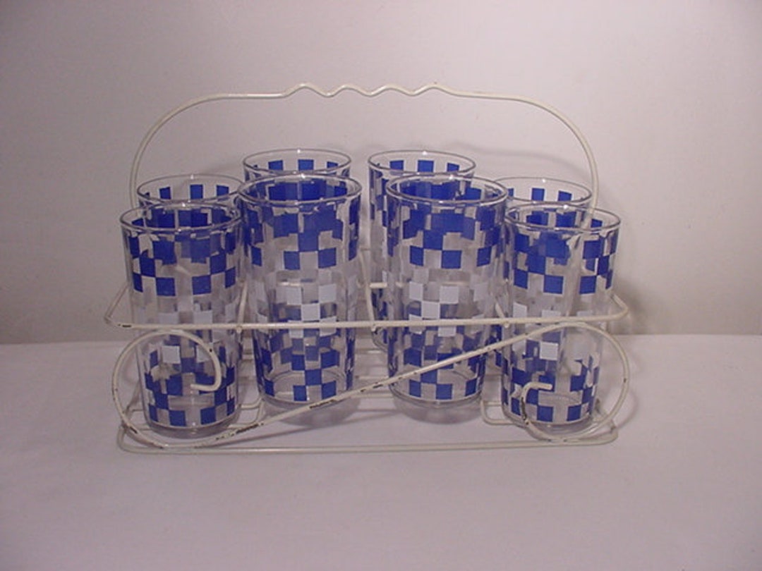 8 Vintage Mid Century Drinking Glasses And Carrier 24 30 Etsy