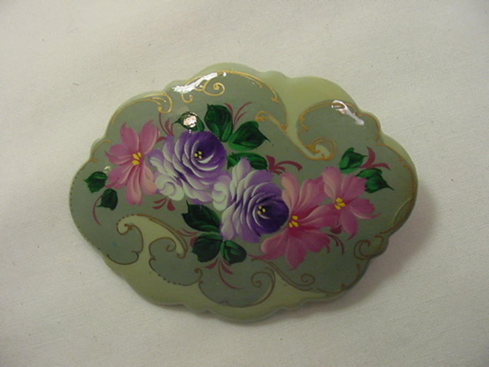 Vintage Hand Painted Artist Signed Floral Design Brooch 20 - 80 - Etsy