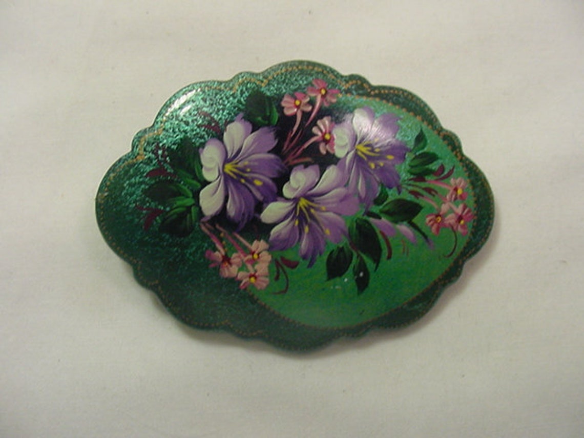 Vintage Hand Painted Artist Signed Floral Design Brooch 20 - Etsy