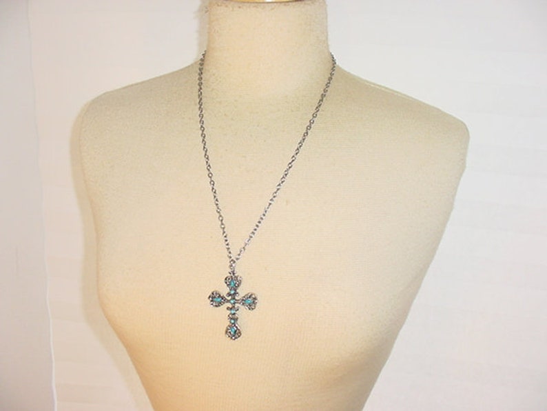 Vintage Faux Turquoise Religious Cross Necklace 19 752 - Etsy