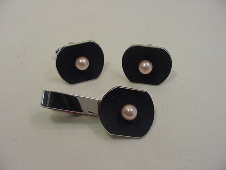 Vintage Pioneer Faux Pearl Cuff Link & Tie Bar Set in Original - Etsy
