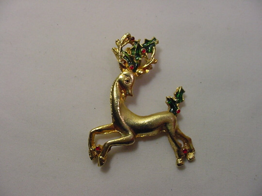 Vintage Christmas Reindeer Brooch With Red Rhinestone Accents 18 - 1859 ...