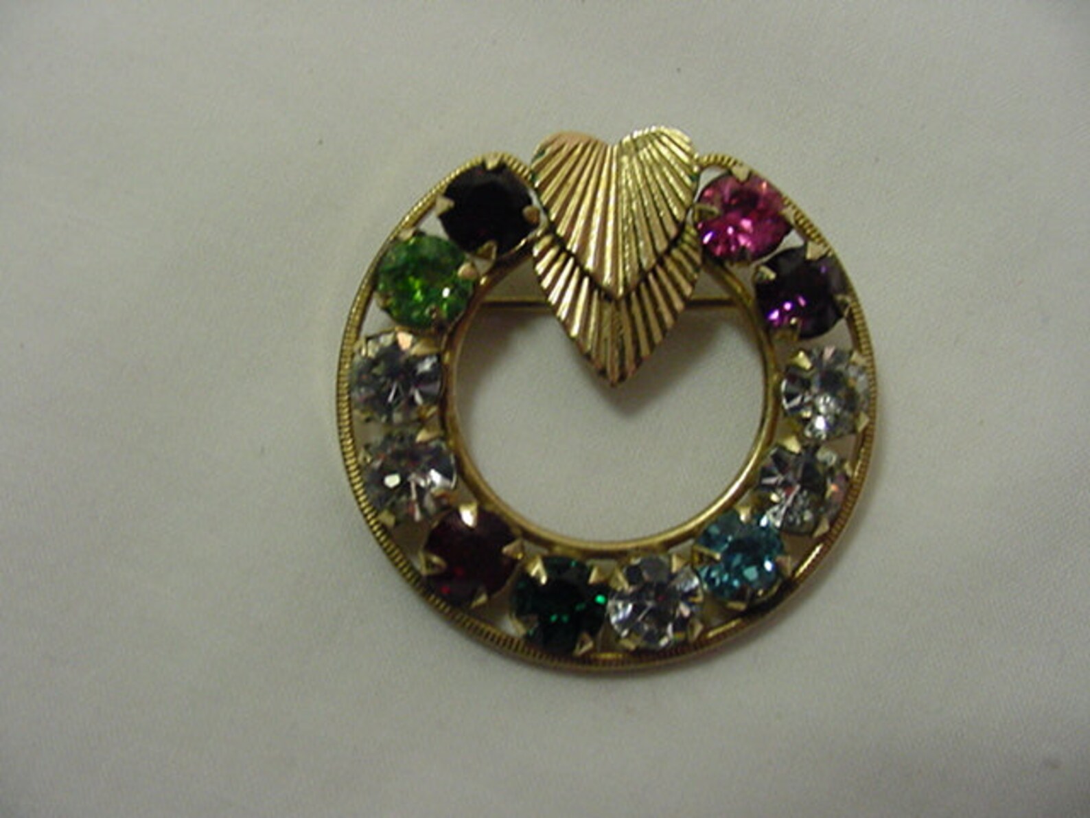 Vintage Gold Filled Multi-Colored Rhinestone Circle Brooch | Etsy