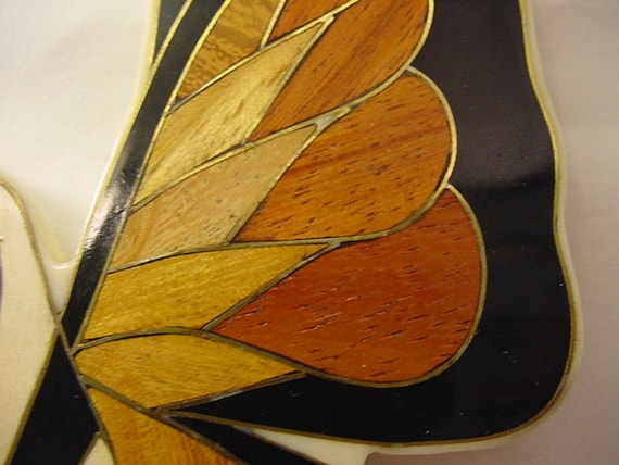 Large Vintage Plastic & Wood Inlay? Butterfly Brooch … - Gem