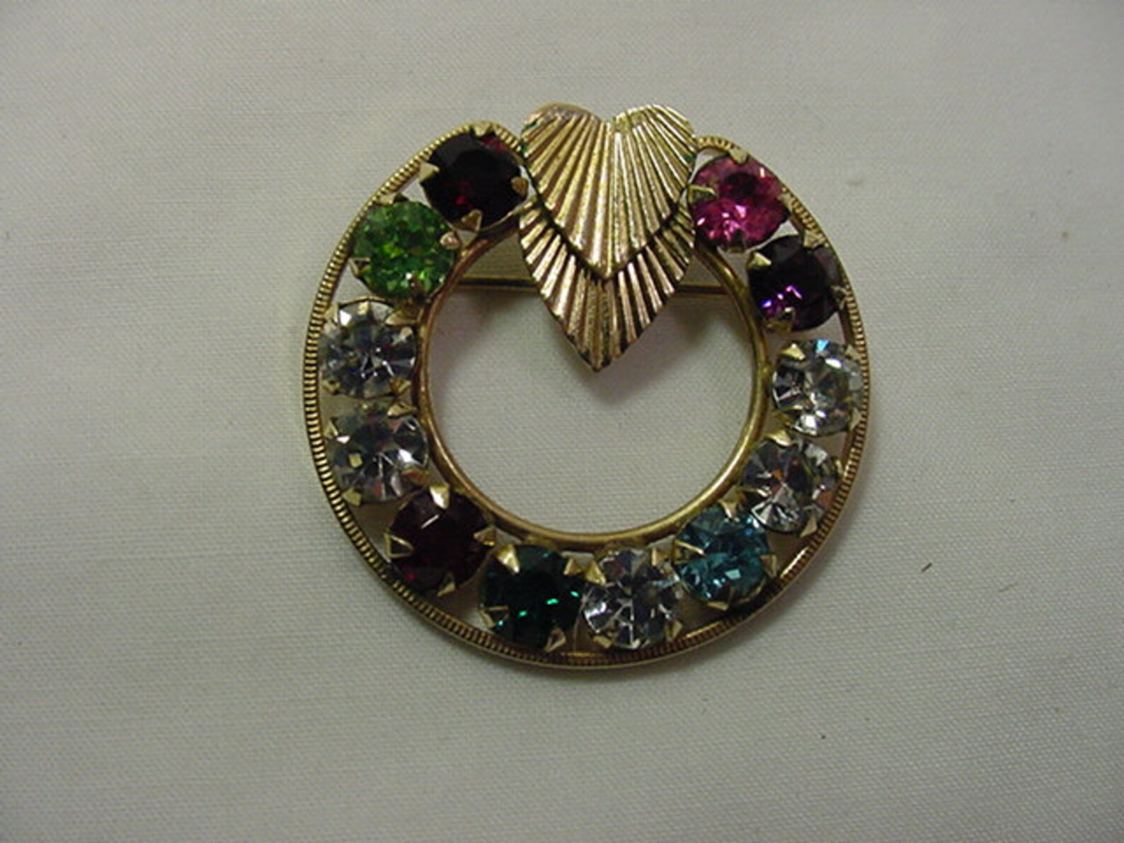 Vintage Gold Filled Multi-Colored Rhinestone Circle Brooch | Etsy