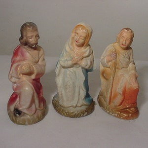 Vintage Nativity Set With Wood Creche and Plastic Figurines Baby Jesus ...