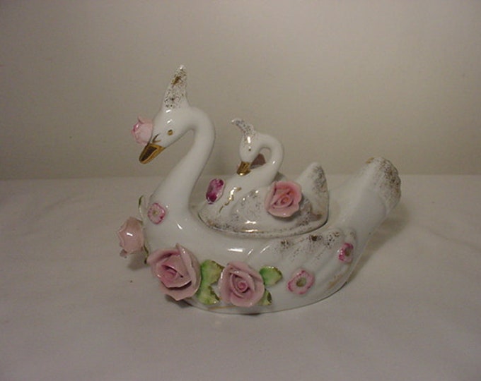 Vintage Porcelain Swan Trinket Box - Etsy