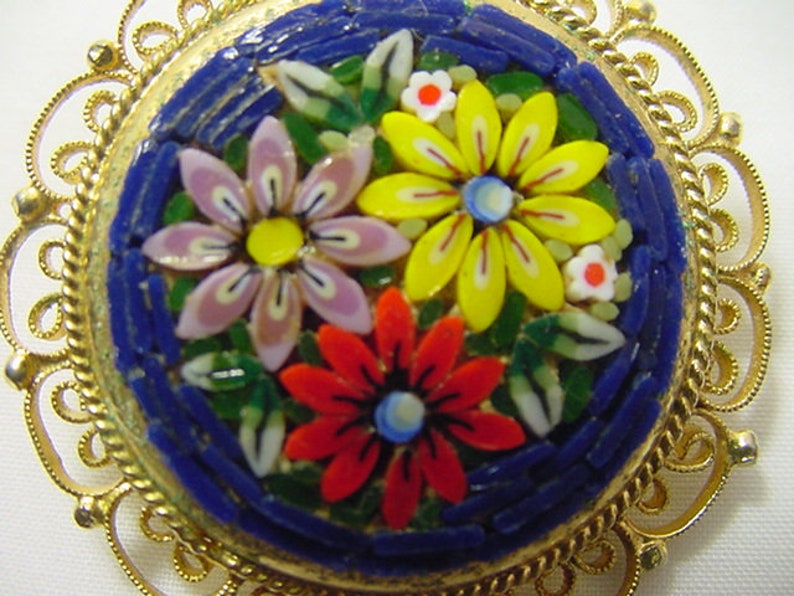 Vintage Italy Filigree Micro Mosiac Flower Blossom Brooch 20 | Etsy
