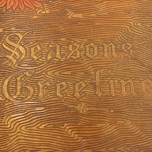 Vintage Christmas Seasons Greetings Wood Pyrography Flemish Art Box 23 ...